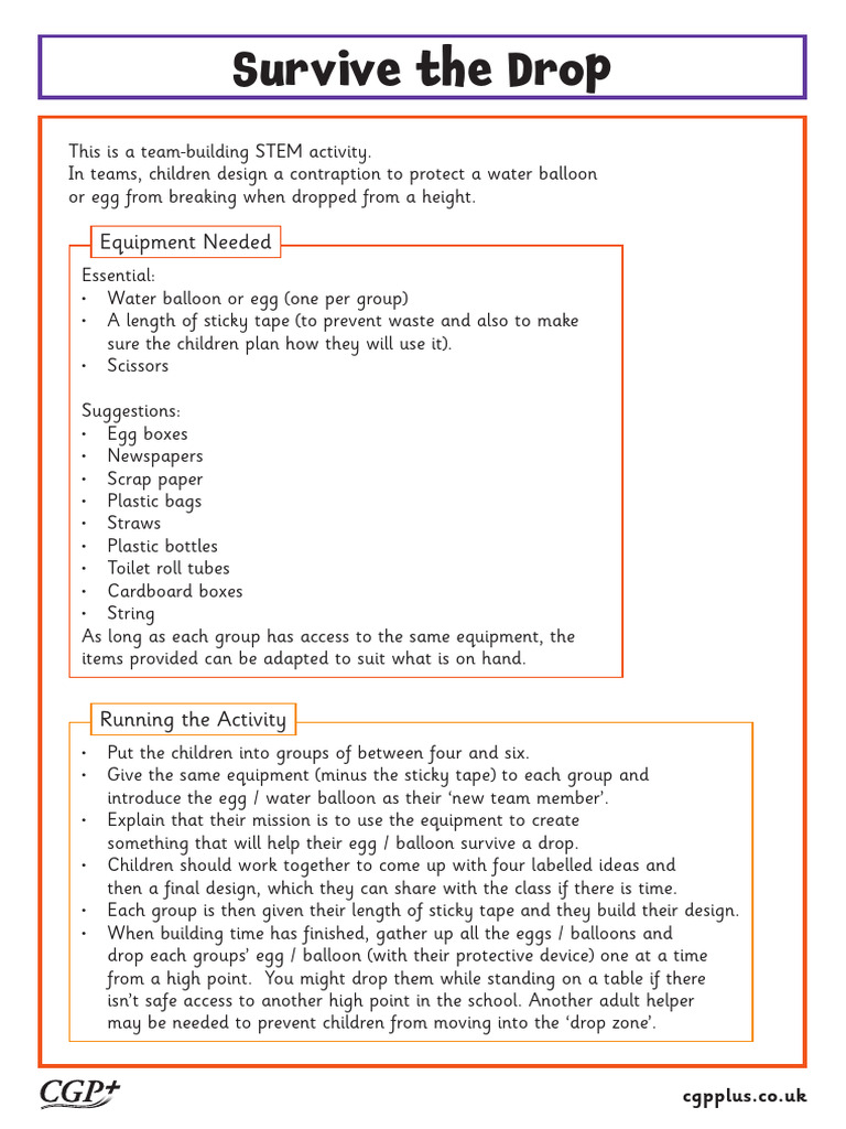 Transition Survive The Drop Team Building and Design Activity (Years 3 ...
