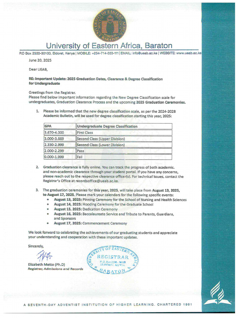 Updates 2025 Graduation Dates, Clearance, Degree Classification | PDF