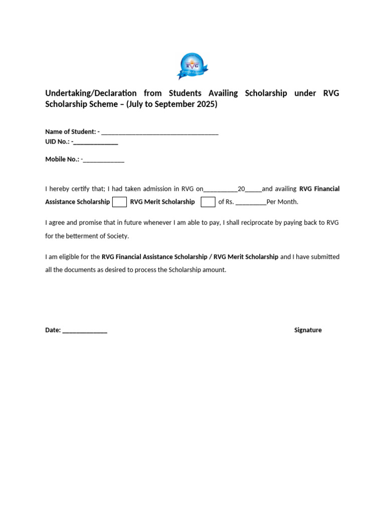 Undertaking For Scholarship | PDF