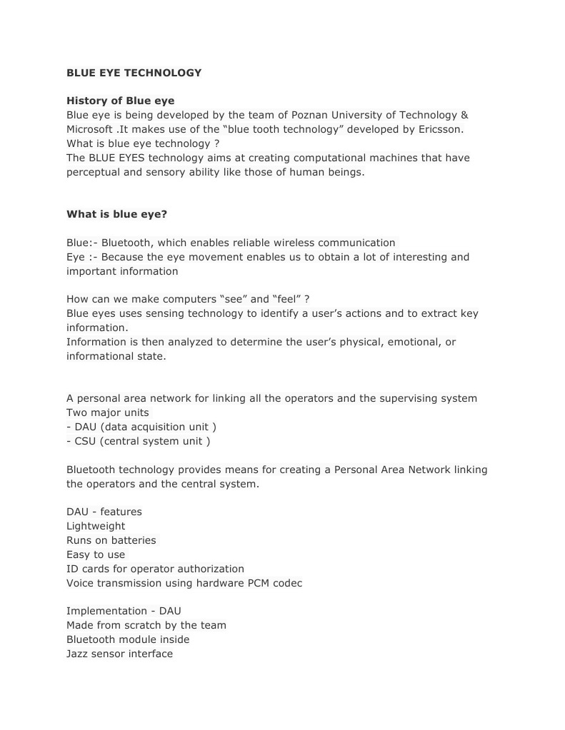 Blue Eye Technology Overview and Applications | PDF | Bluetooth ...