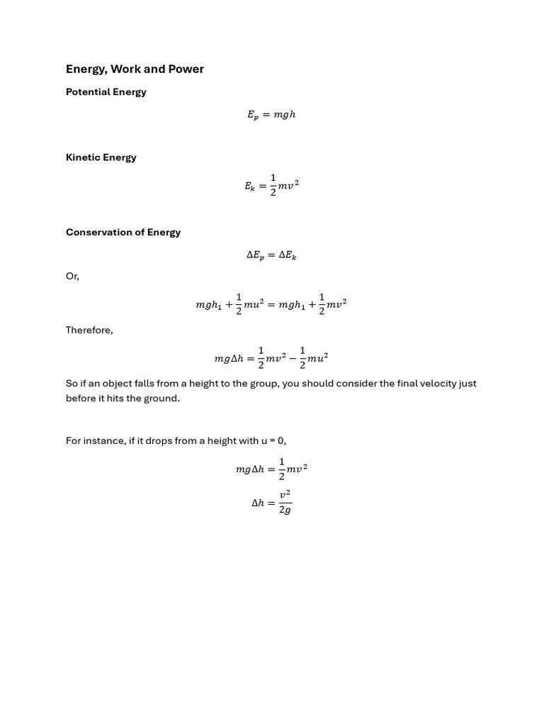 Energy, Work and Power | PDF