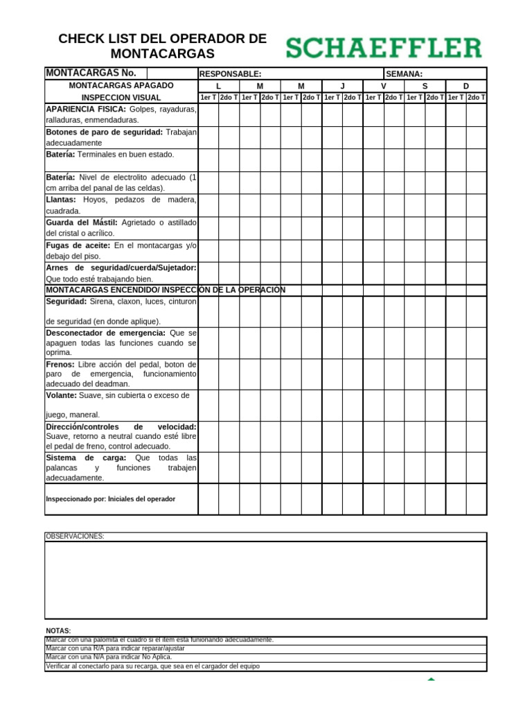 Check List Montacargas | PDF