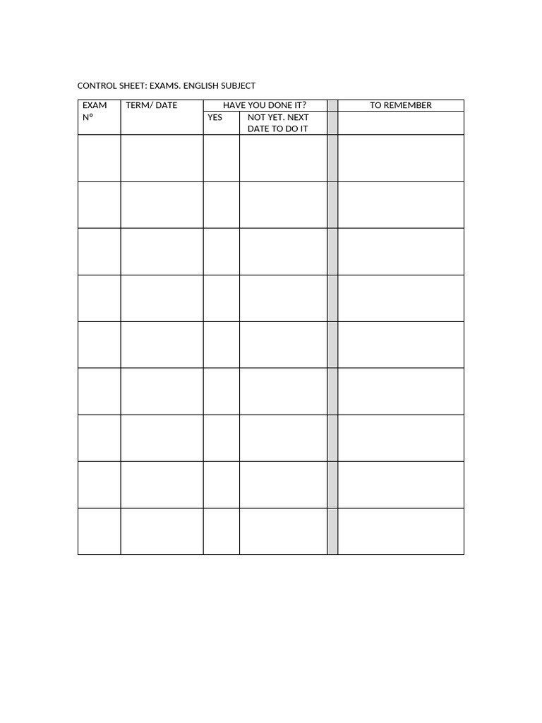 Control Sheet. Exams | PDF