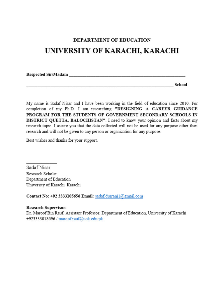 Career Guidance Program for Quetta Schools | PDF | Teachers | Policy