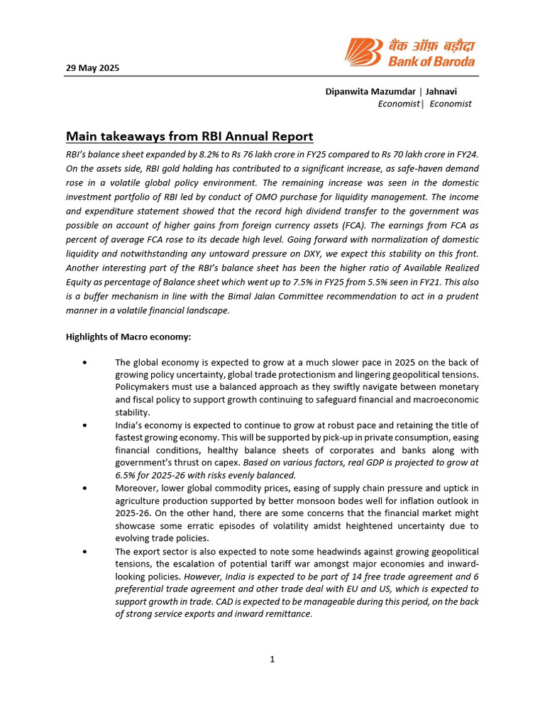 RBI Annual Report FY25 Insights | PDF | Inflation | Reserve Bank Of India