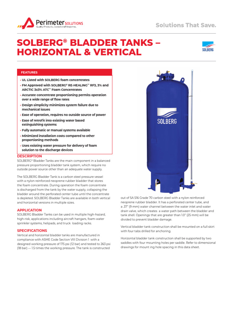 SOLBERG Bladder Tanks Overview | PDF | Fire Sprinkler System