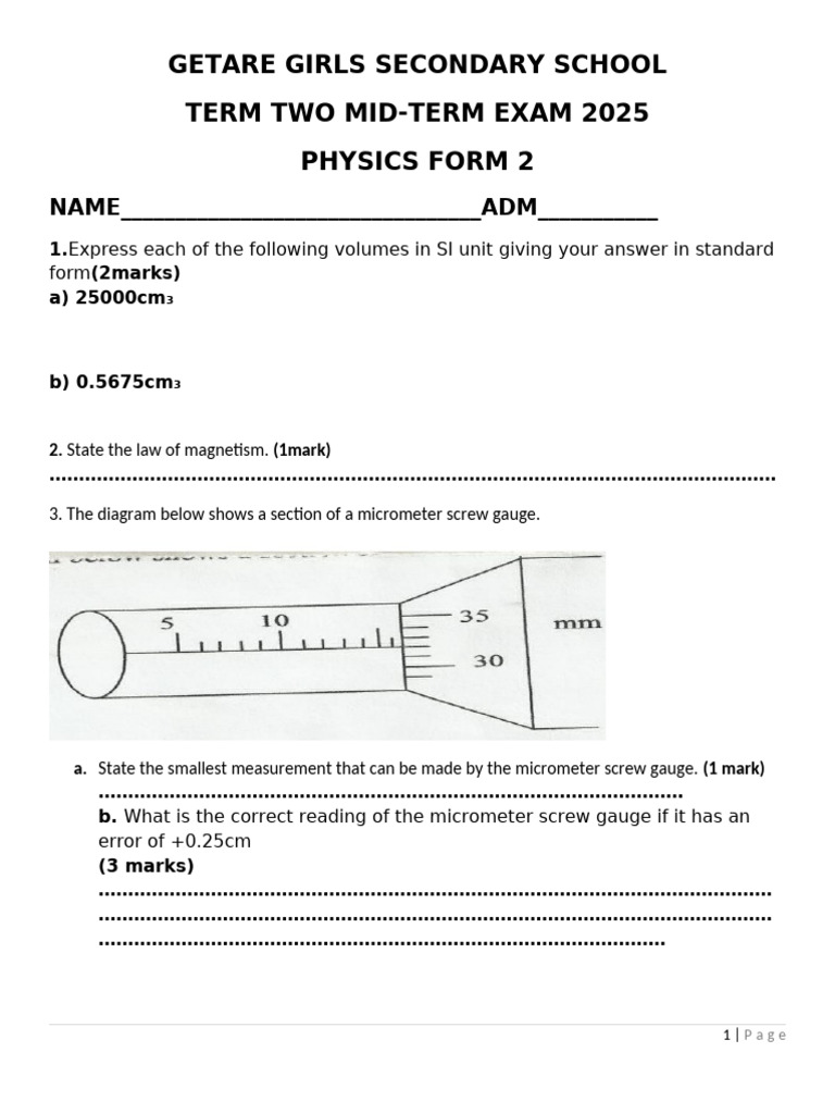 Phyc Form 2 Mid Term 2 2025 | PDF | Waves | Mechanics