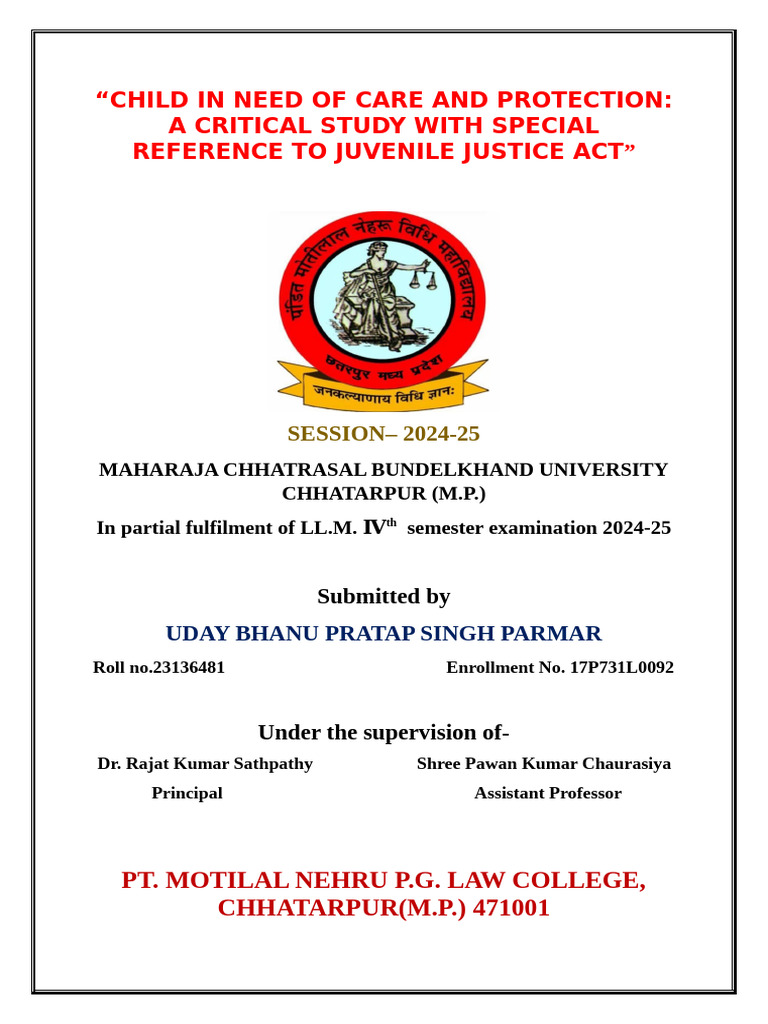 Child Care & Protection: Juvenile Justice Study | PDF