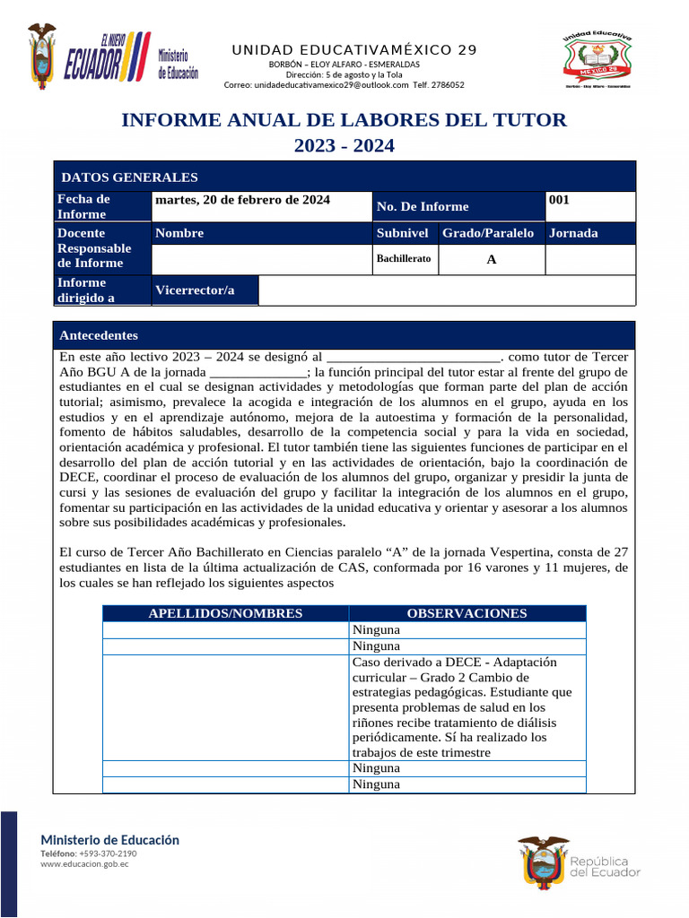 Informe Anual de Labores 2023-2024 | PDF | Aprendizaje