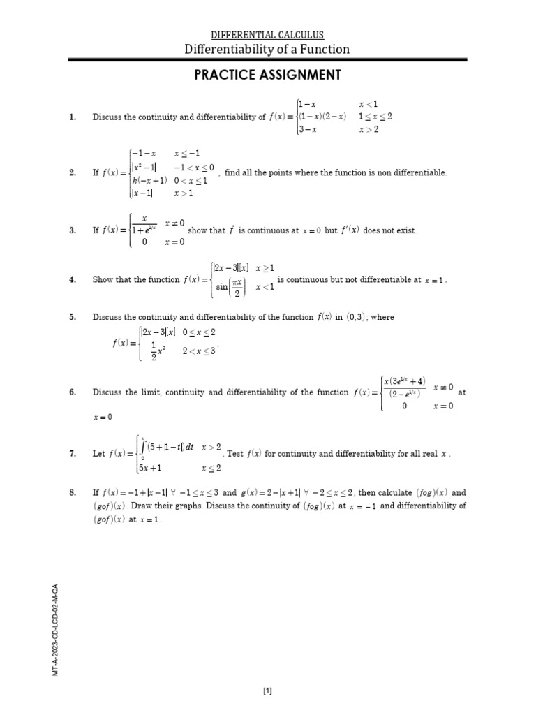 Practice Assignment: Differentiability of A Function | PDF | Chess Openings | Chess