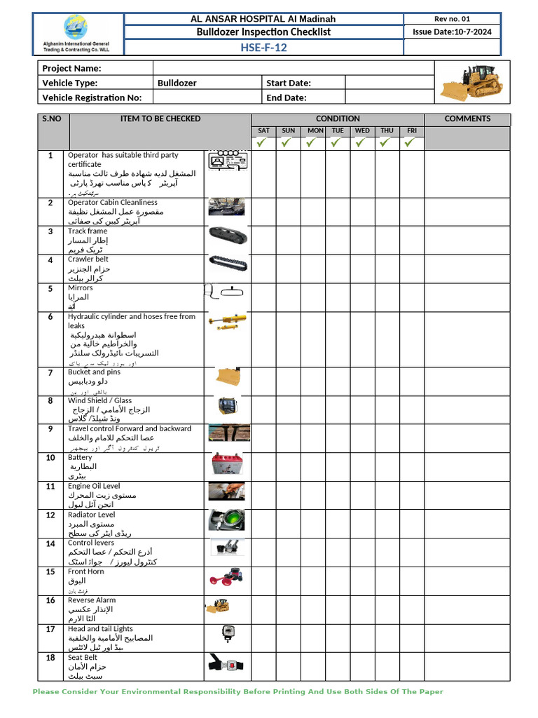 Bulldozer Inspection Checklist | PDF