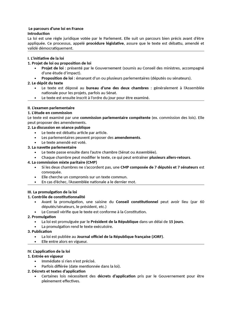 Parcours d'une loi en France | PDF | Loi | Droit politique