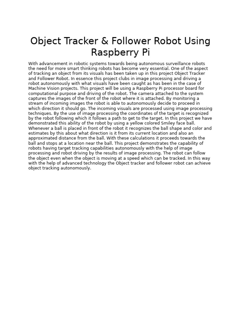 Object Tracker & Follower Robot Using Raspberry Pi | PDF