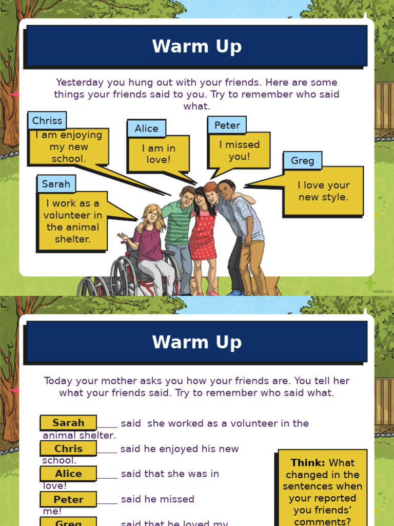 T 1726644919 Reported Speech Esl Lesson Teens b1 Ver 5 | PDF ...