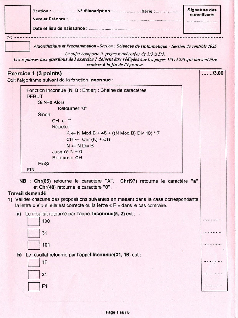 Algorithme Controle | PDF