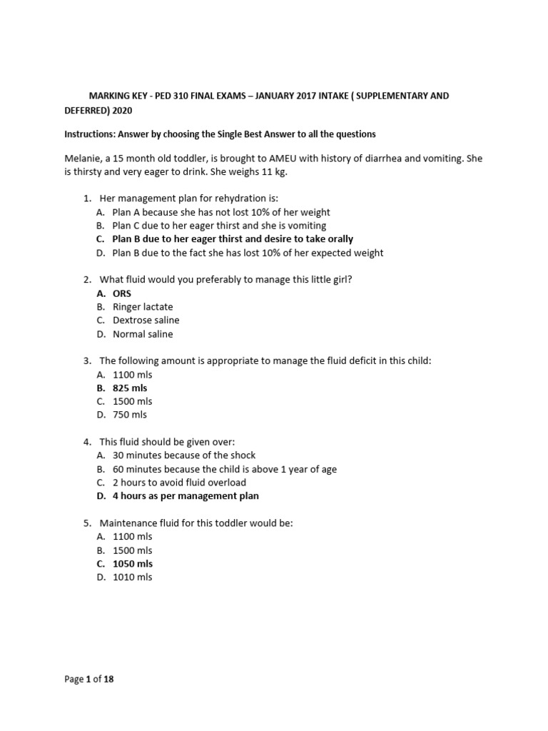 PED 310 Final Exam Marking Key | PDF | Congenital Heart Defect ...