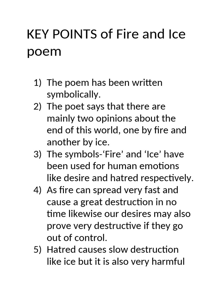 Key Points of "Fire and Ice" Poem | PDF | Hatred | Greed