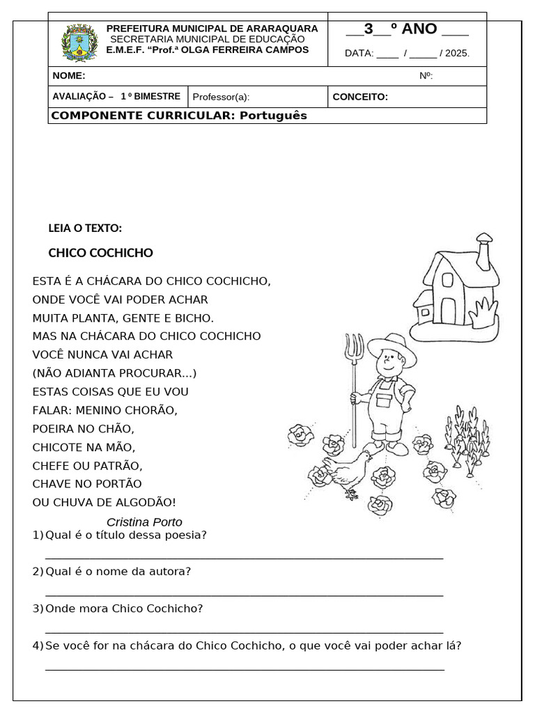 Chácara do Chico Cochicho: Poesia Infantil | PDF