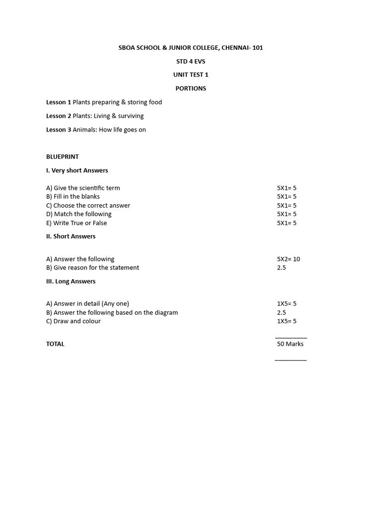 STD-4 Ut-1 Evs 2025-26 | PDF
