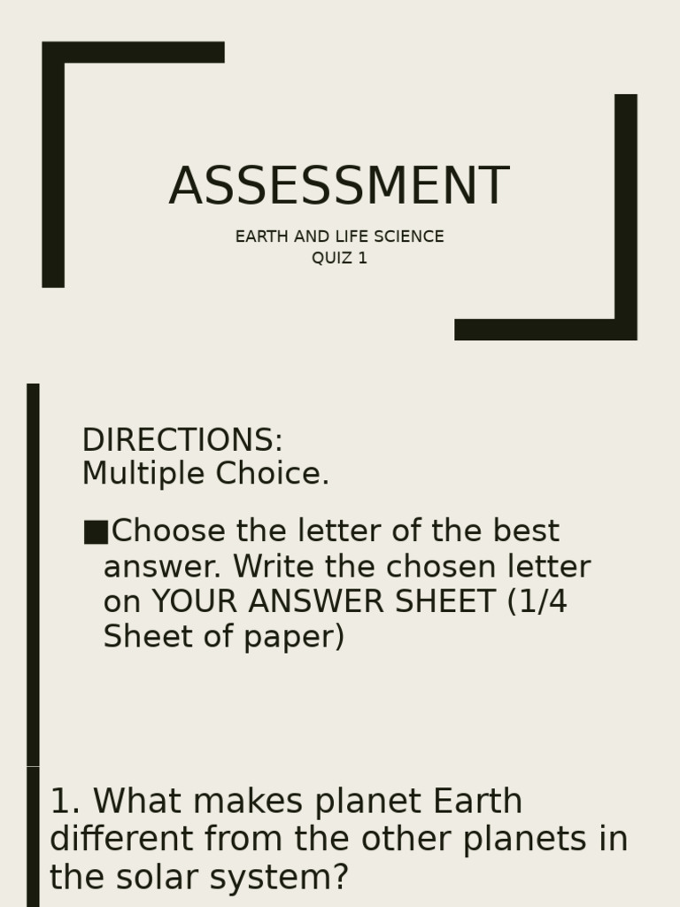 Earth and Life Science Quiz 1 | PDF | Atmosphere | Earth