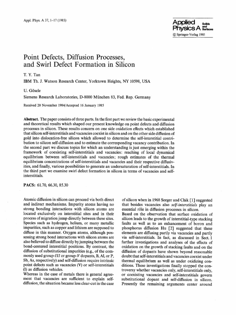 Point Defects and Diffusion in Silicon | PDF | Diffusion | Silicon Dioxide