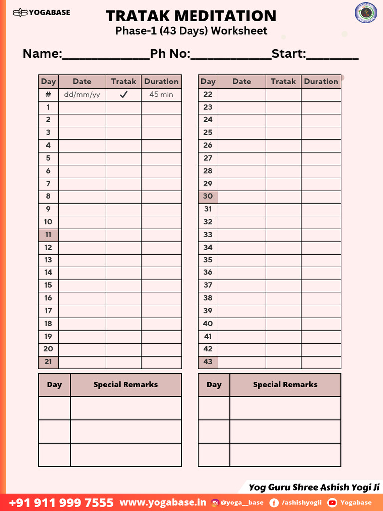 43-Day Tratak Meditation Tracker | PDF | Meditation | Mind–Body ...