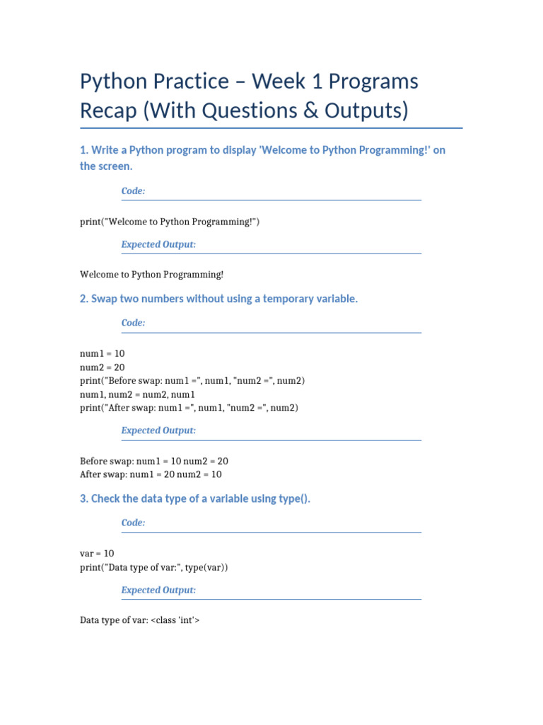 Python Week1 Programs With Questions | PDF