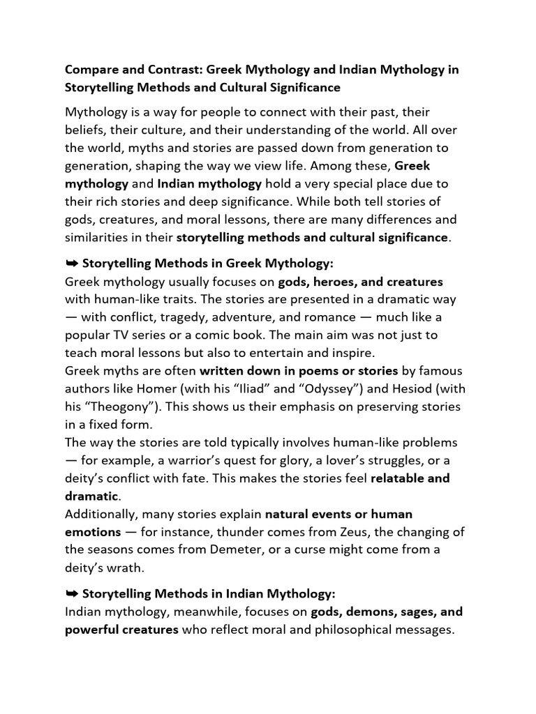 Compare and Contrast Mythology English | PDF | Greek Mythology | Hindu ...