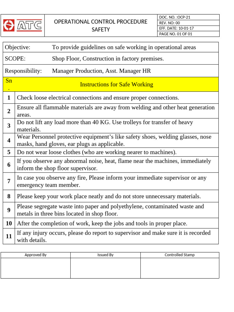 Ocp-21 Safe Working 26.04.2017 | PDF