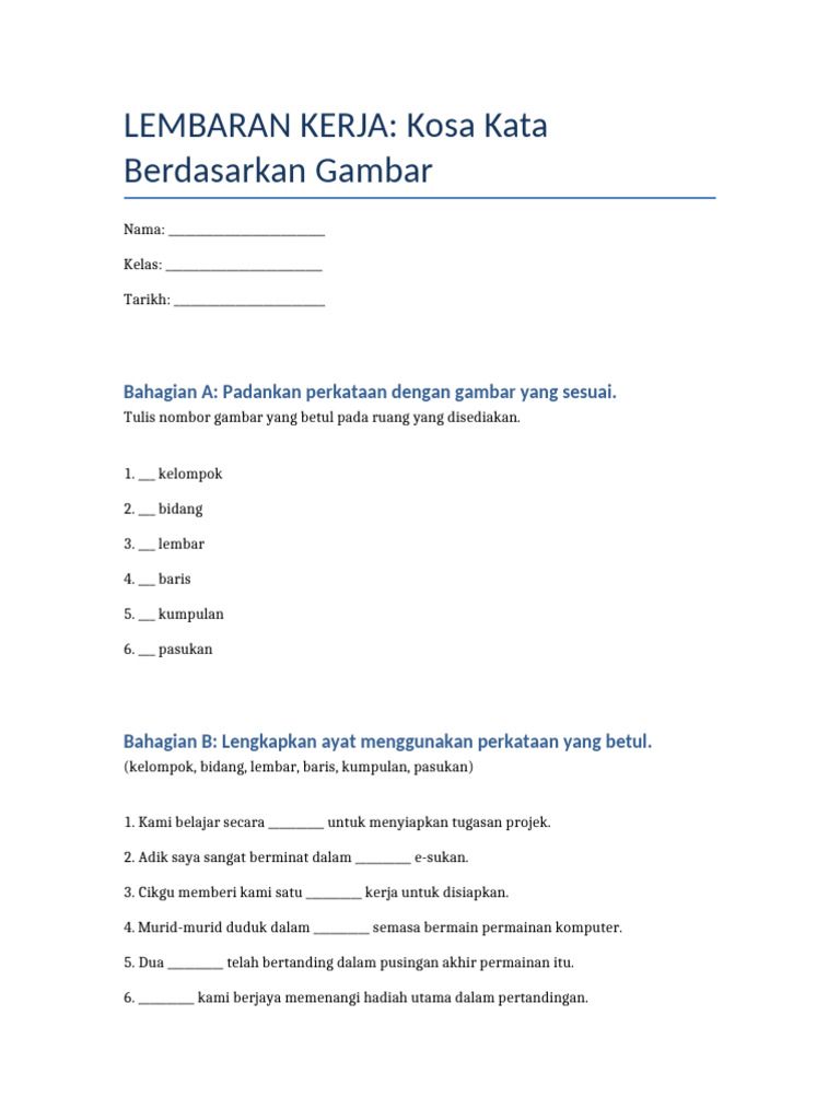 Lembaran Kerja Kosa Kata Kemaskini | PDF