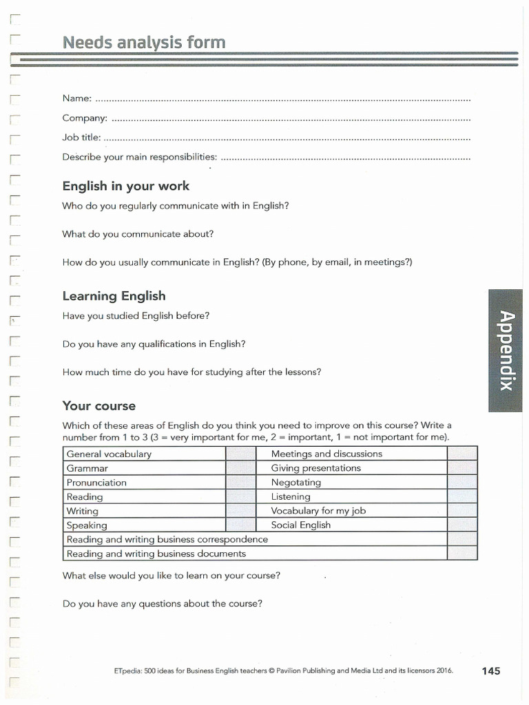 Needs Analysis Form | PDF
