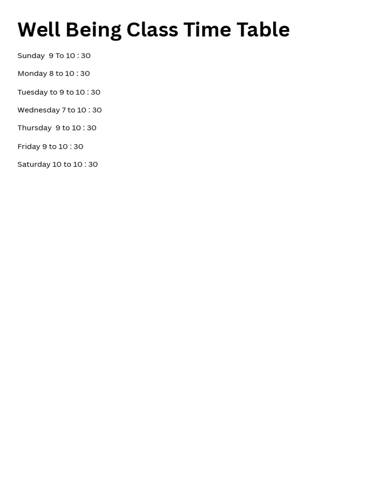 Well Being Class Time Table | PDF