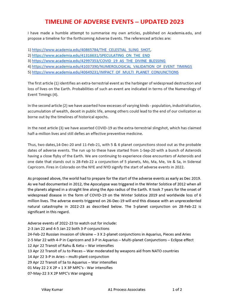 Timeline of Adverse Events Updated 2023 | PDF