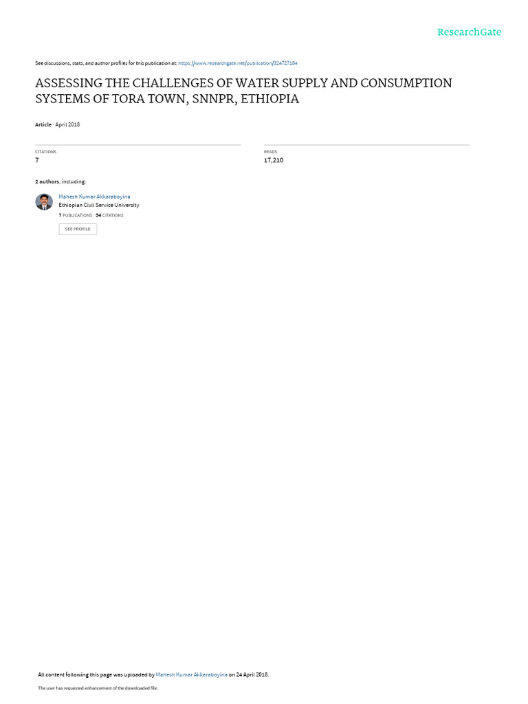Assessing The Challenges of Water Supply and Consumption Systems of ...