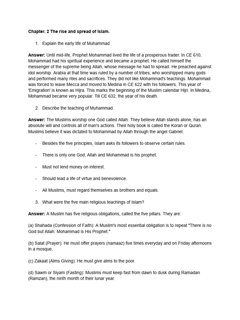 Chapter. 2-Rise and Spread of Islam. | PDF | Caliphate | Muhammad