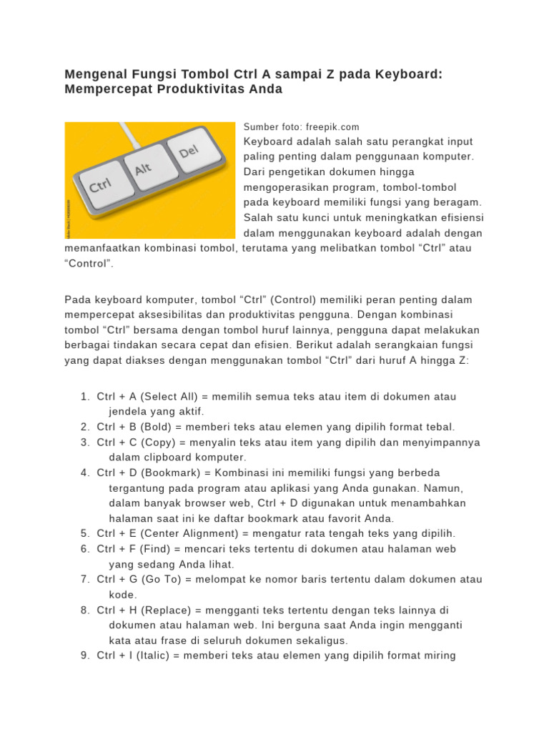 Mengenal Fungsi Tombol CTRL A Sampai Z Pada Keyboard | PDF