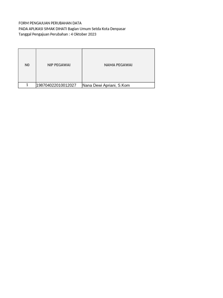 Formulir Perubahan Data Pegawai SIMAK | PDF