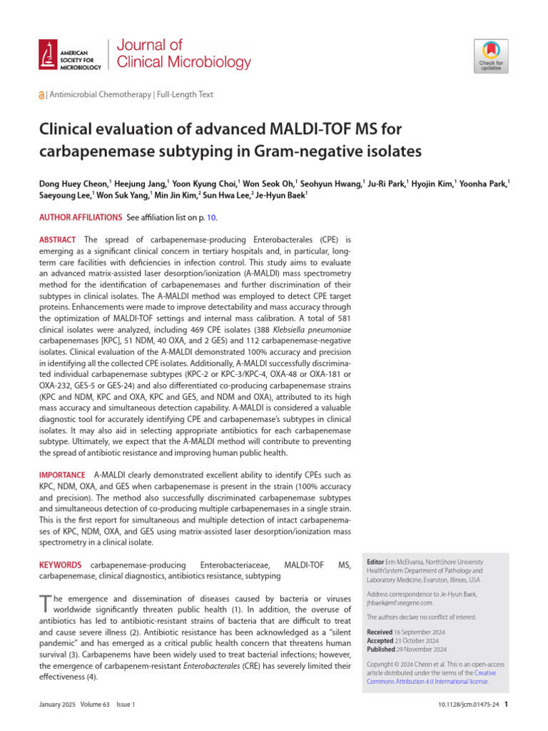 Cheon Et Al Clinical Evaluation of Advanced Maldi Tof Ms For ...
