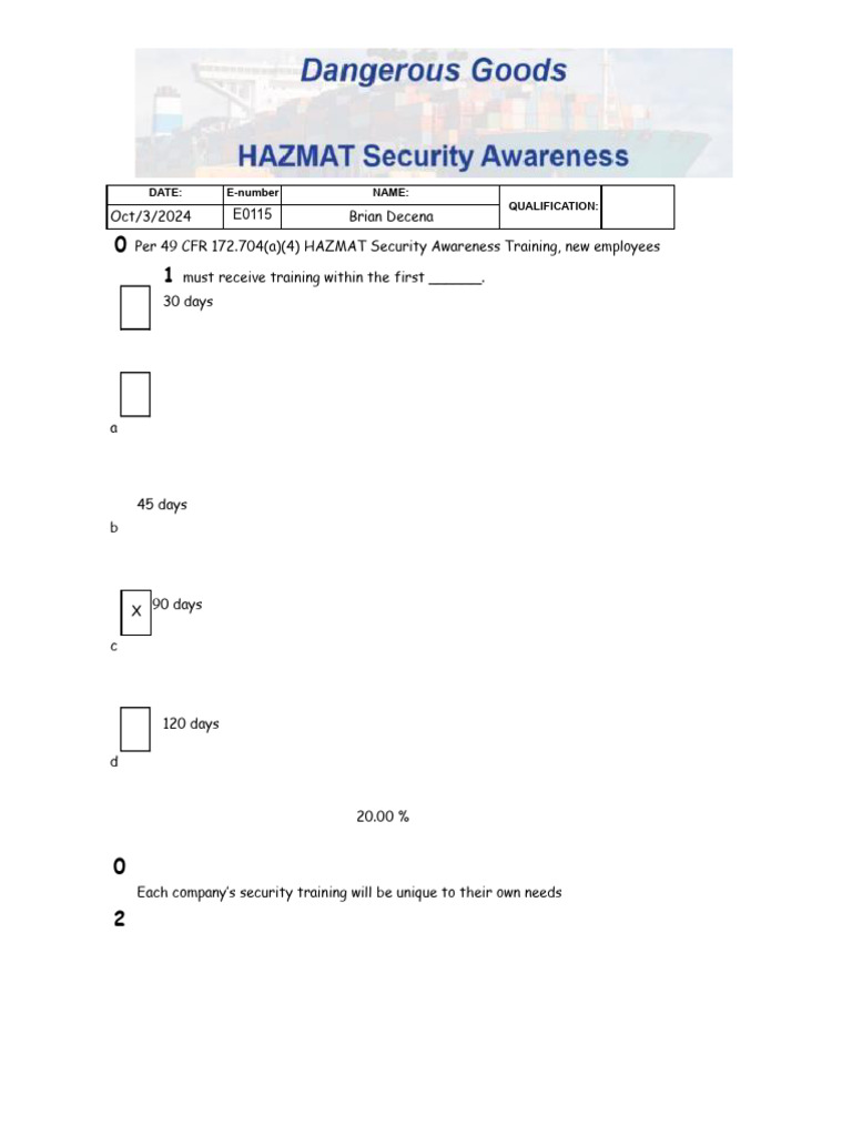 HAZMAT Security Awareness Test Completado | PDF
