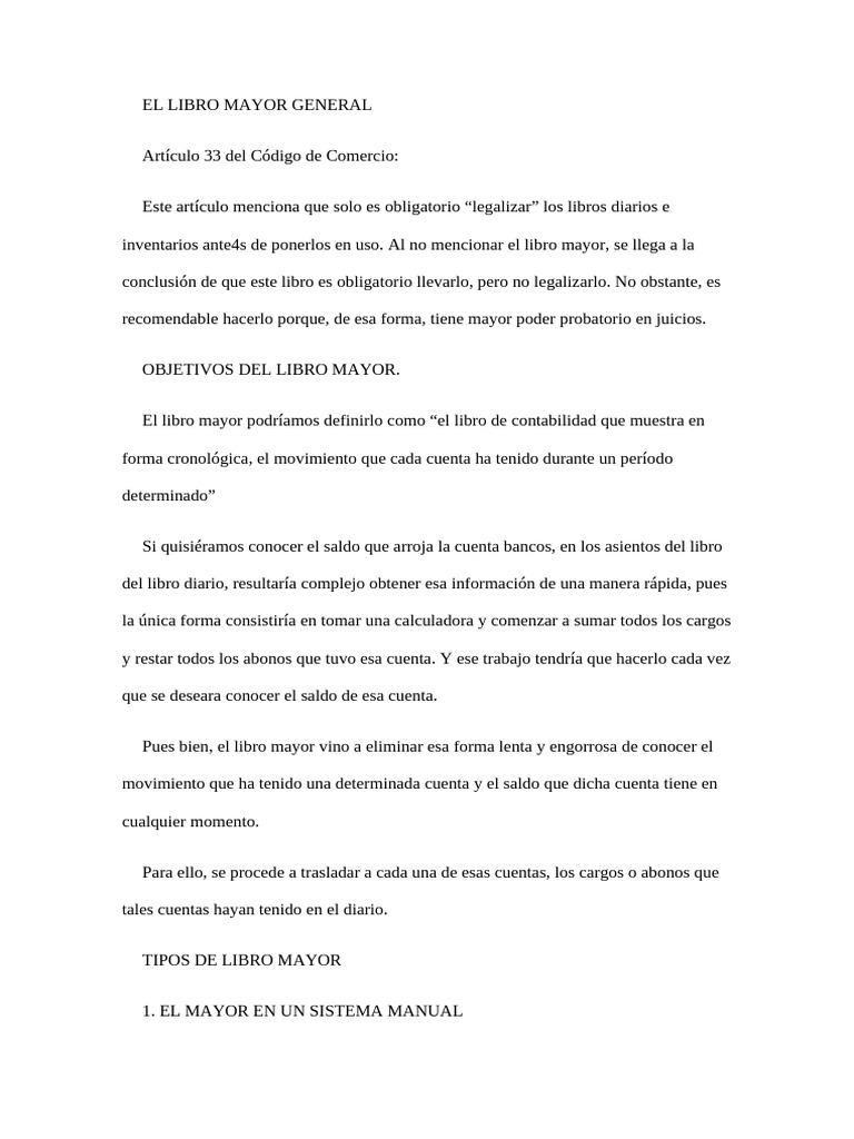 Importancia y Tipos del Libro Mayor | PDF | Hoja de balance | Contabilidad