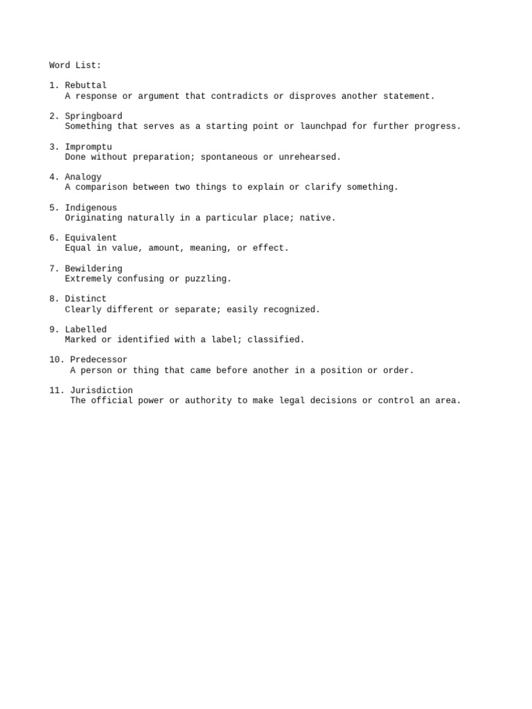 Word List with Definitions | PDF