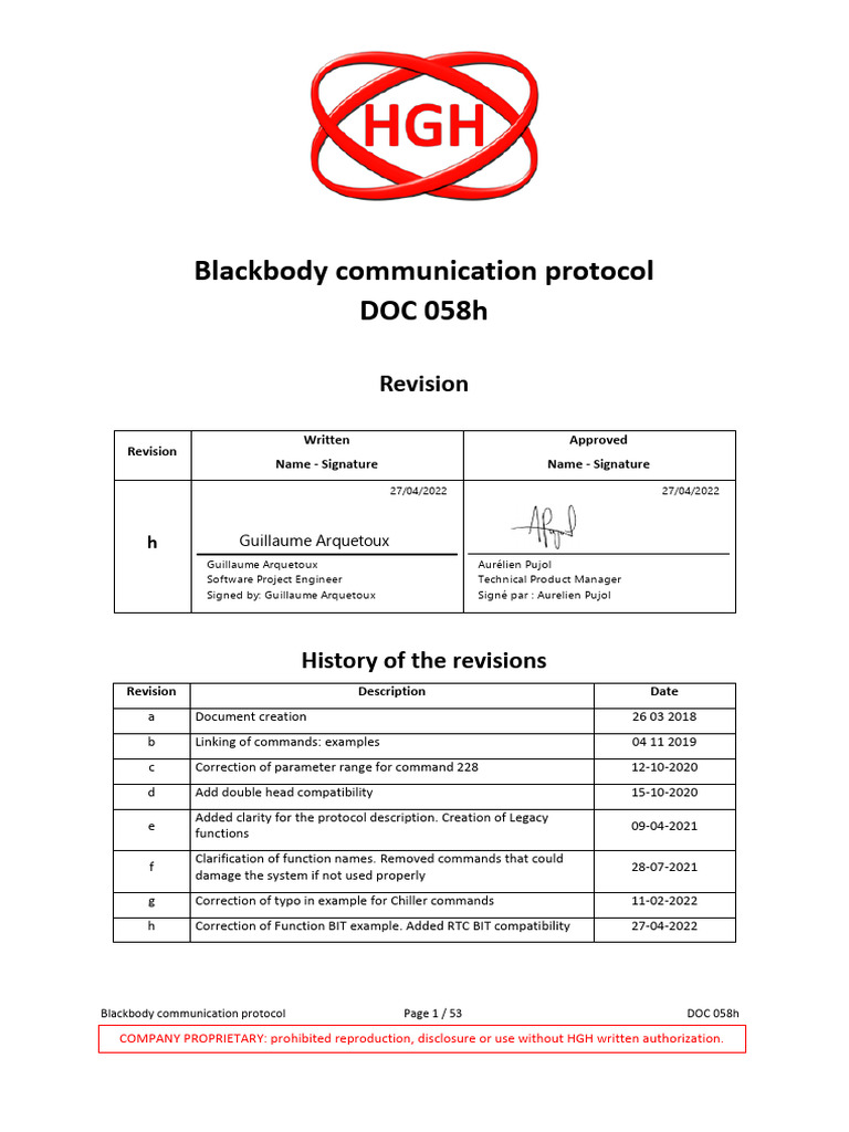 058h Blackbody Communication Protocol | PDF | Byte | Network Protocols