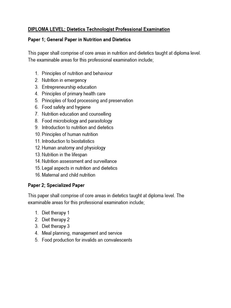 Dietetics Technologist Exam Overview | PDF
