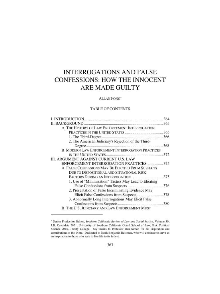 False Confessions in U.S. Interrogations | PDF | Confession (Law) | Law ...