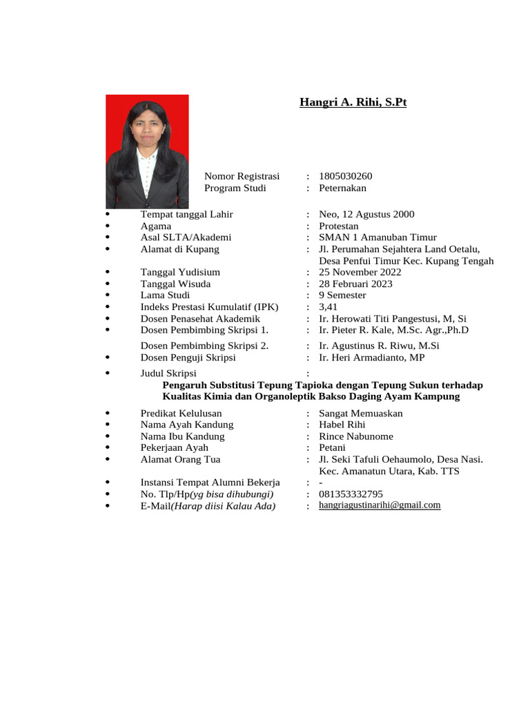 Biodata Alumni Hangri a. Rihi | PDF