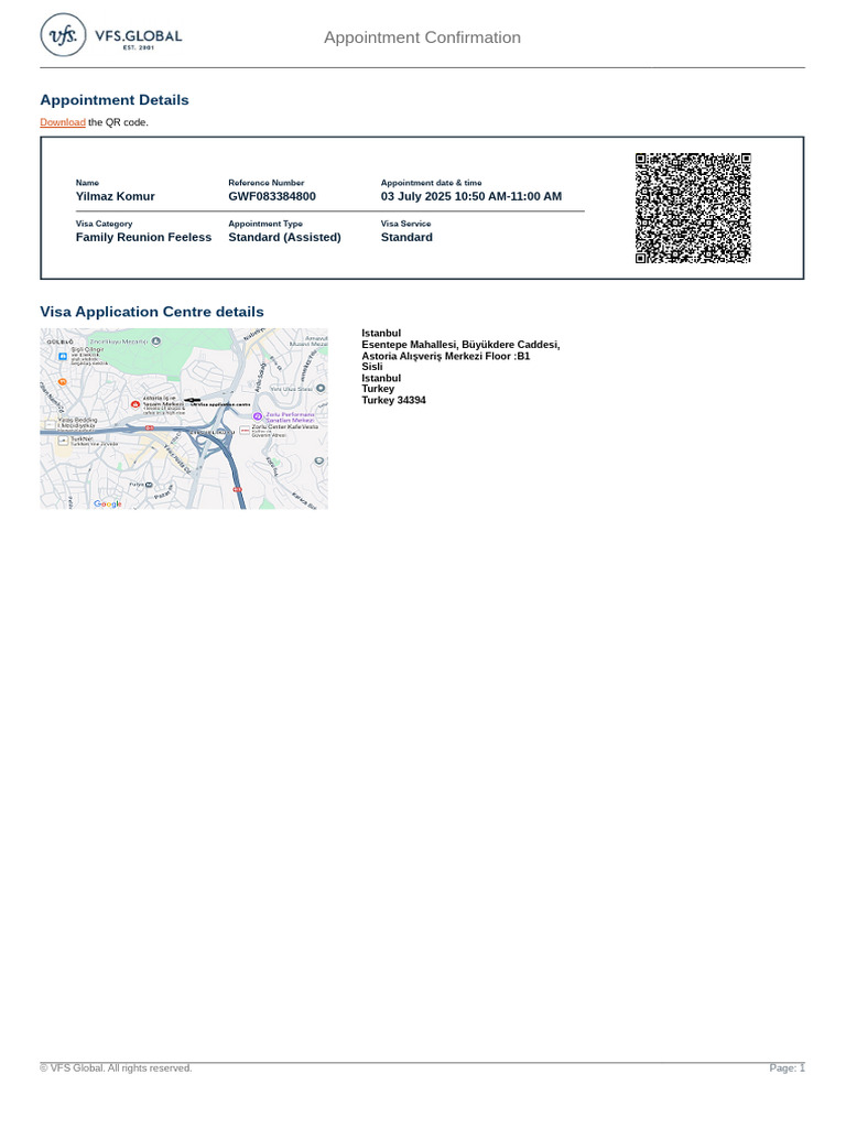 VFS Global Appointment Confirmation | PDF | Government And Personhood