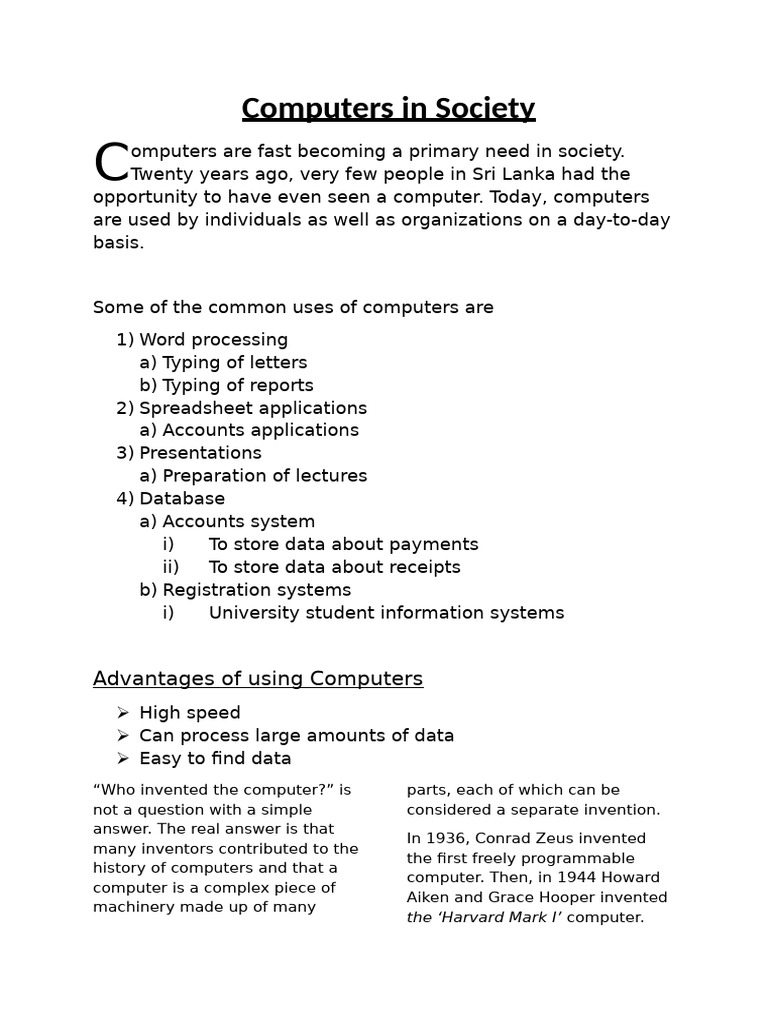 Computers' Role in Modern Society | PDF