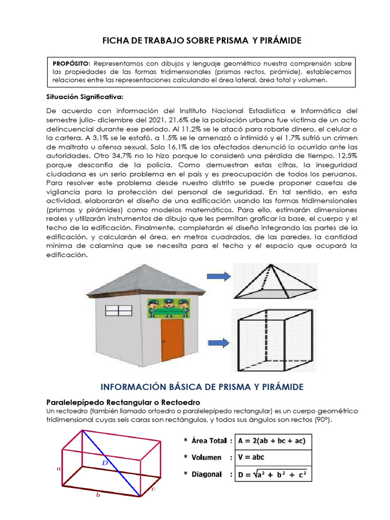 Ficha de Trabajo Sobre Prisma y Pirámide | PDF | Triángulo | Rectángulo