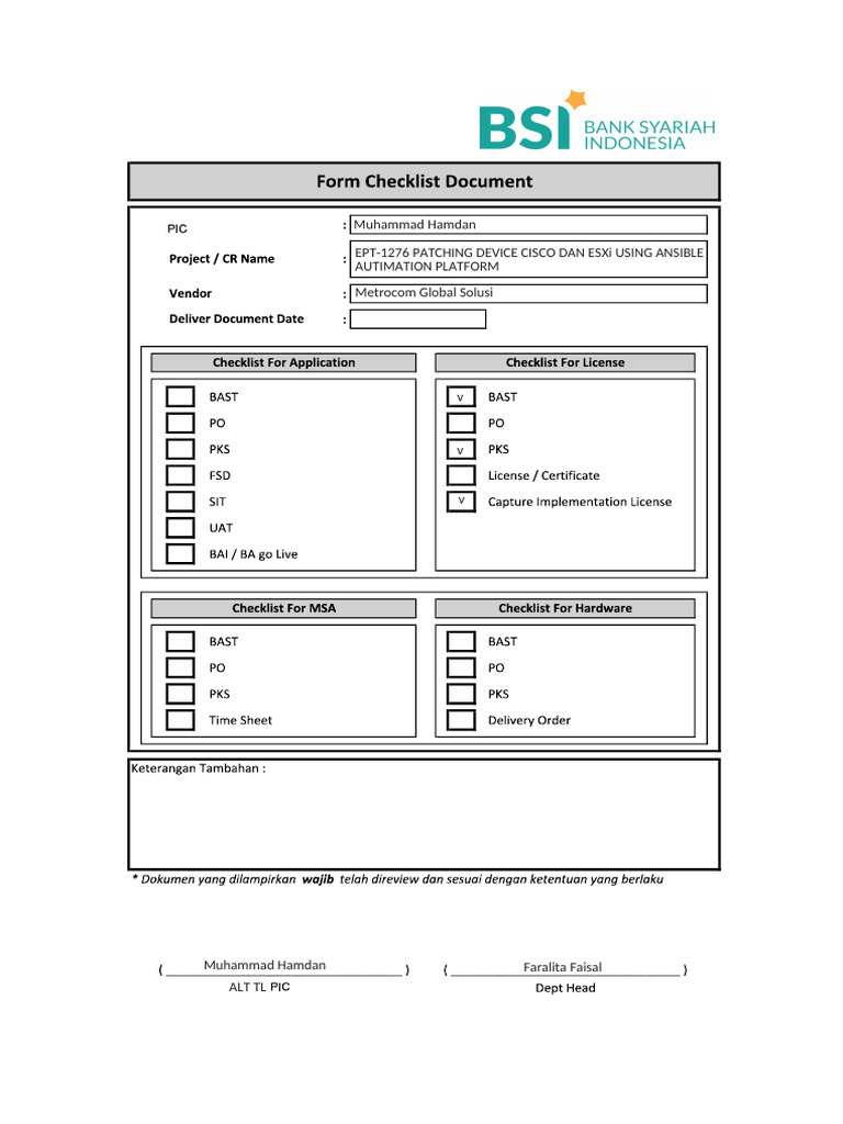 Checklist BAST Implementasi | PDF