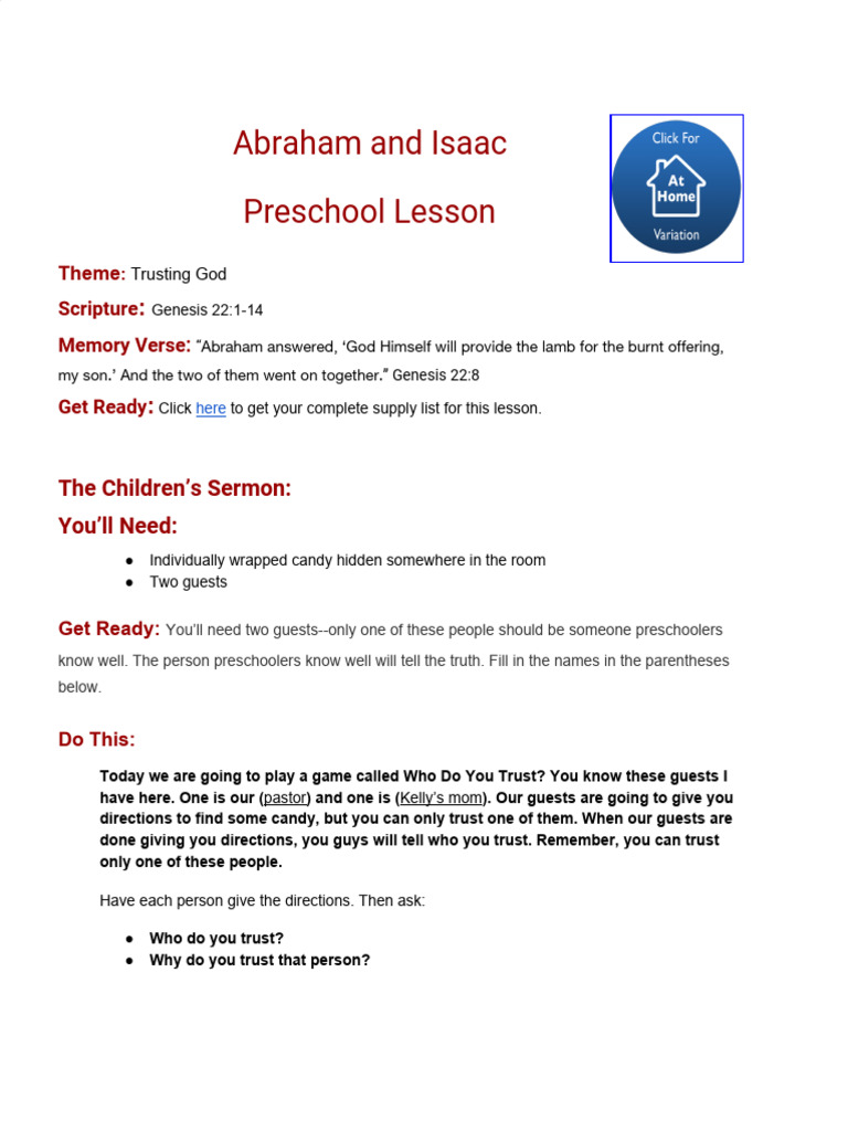 Abraham and Isaac Preschool Lesson | PDF | Isaac | Abraham